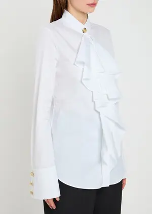 Balmain Ruffled Cotton-poplin Blouse