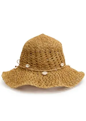 SENSI STUDIO Shell-embellished Crochet Straw Hat - Beige