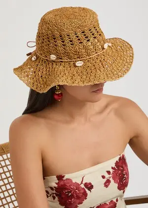 SENSI STUDIO Shell-embellished Crochet Straw Hat