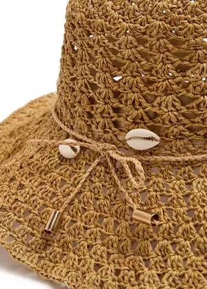 SENSI STUDIO Shell-embellished Crochet Straw Hat