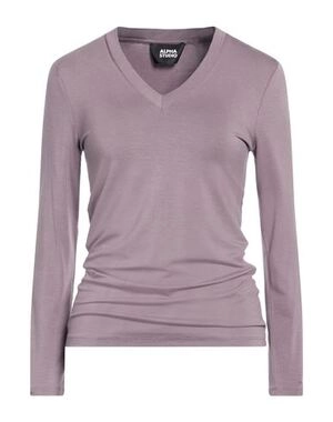 Alpha Studio Viscose & Elastane V-neck Long Sleeve T-shirt - Mauve