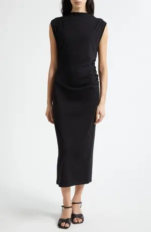 Vince Pima Cotton Cowl Neck Midi Dress - Black
