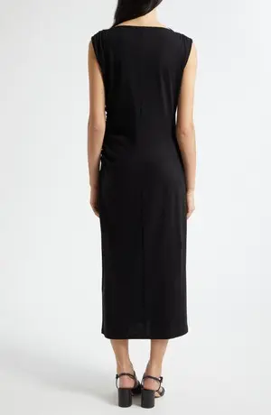 Vince Pima Cotton Cowl Neck Midi Dress - Black