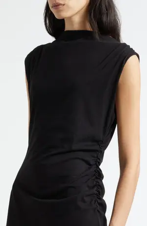 Vince Pima Cotton Cowl Neck Midi Dress - Black