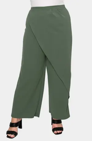 L I V D Ivy Faux Wrap High-waisted Pants - Dark Sage
