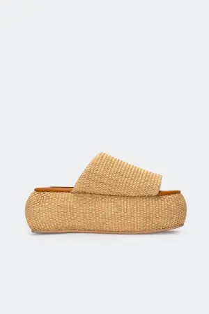 SIMONMILLER Raffia Platform Slides - Natural