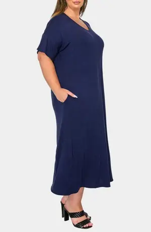 L I V D Olivia Short Sleeve Midi Dress - Navy