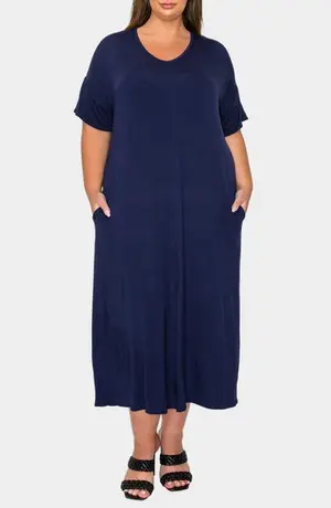 L I V D Olivia Short Sleeve Midi Dress - Navy