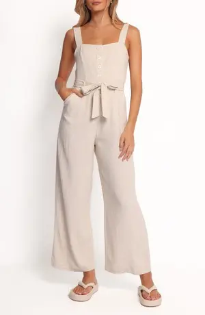 PETAL & PUP Rachel Flare Leg Jumpsuit - Beige