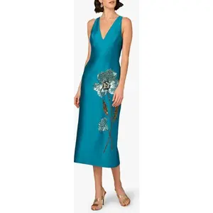 Aidan Mattox Beaded V-neck Midi Dress