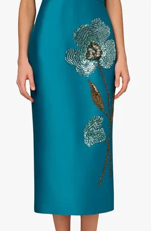 Aidan Mattox Beaded V-neck Midi Dress