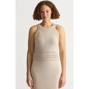 LANDS' END Cotton Pointelle Halter Top - Blush Whisper