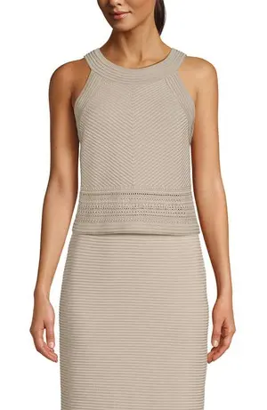 LANDS' END Cotton Pointelle Halter Top - Blush Whisper