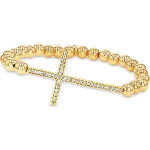 Sheryl Lowe Diamond Cross Bali Bead Bracelet - 14kt Yellow Gold