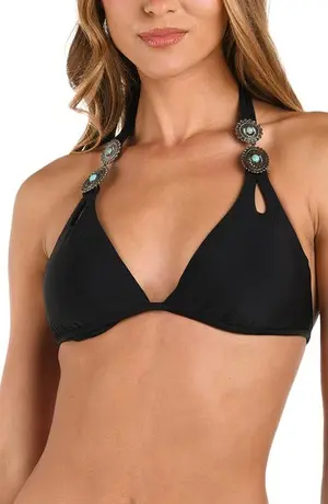 L'Agence Annabelle Concho Embellished Underwire Bikini Top - Black