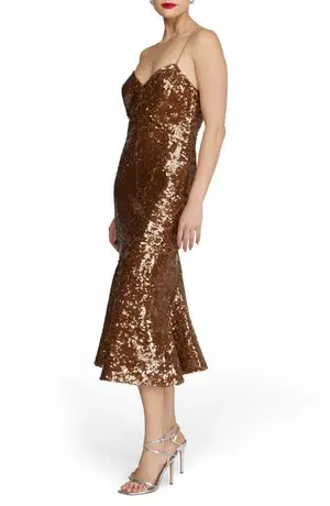 Halston Yvonne Sequin Sleeveless Midi Dress