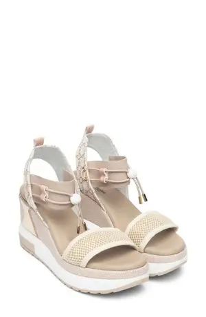 NEROGIARDINI Bungee Platform Wedge Sandals - Beige / Gold