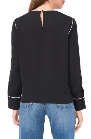 Vince Camuto Piped Long Sleeve Crêpe De Chine Top