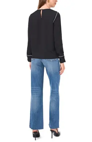 Vince Camuto Piped Long Sleeve Crêpe De Chine Top