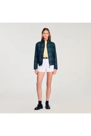 Sandro Checked Cropped Jacket - Natural