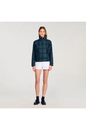 Sandro Checked Cropped Jacket - Natural
