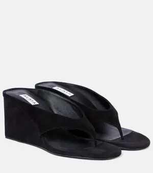 ALAÏA Cube 75 Suede Wedge Thong Sandals