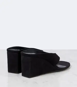 Alaïa Cube 75 Suede Wedge Thong Sandals - Black