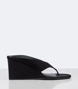 Alaïa Cube 75 Suede Wedge Thong Sandals - Black