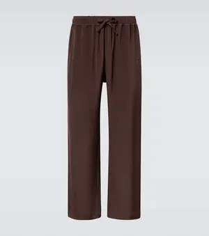 SAMAN AMEL Wide-leg Silk Pants - Brown
