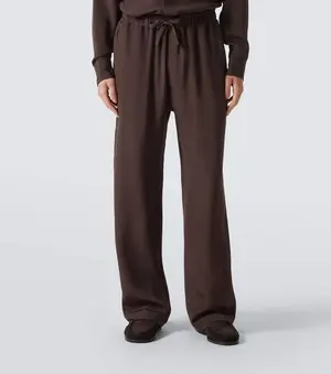 SAMAN AMEL Wide-leg Silk Pants - Brown