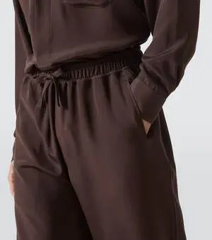 SAMAN AMEL Wide-leg Silk Pants - Brown