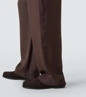 SAMAN AMEL Wide-leg Silk Pants - Brown