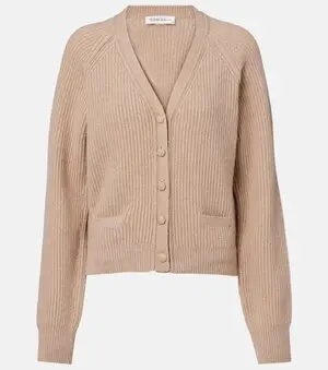 Victoria Beckham Ribbed-knit Wool And Cashmere Cardigan - Beige