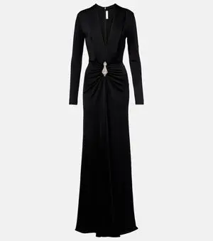 Victoria Beckham Embellished Gathered Crêpe Gown - Black