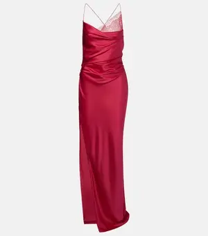 THE SEI Draped Lace-trimmed Silk Satin Gown