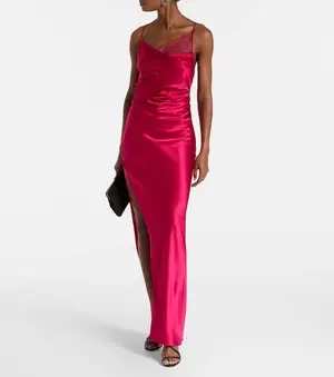 THE SEI Draped Lace-trimmed Silk Satin Gown