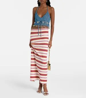 Rabanne Gathe Striped Cotton-blend Maxi Skirt - Red
