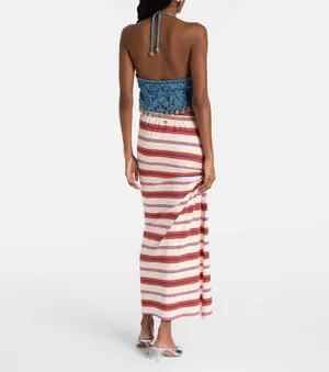 Rabanne Gathe Striped Cotton-blend Maxi Skirt - Red