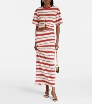 Rabanne Gathe Striped Cotton-blend Maxi Skirt - Red