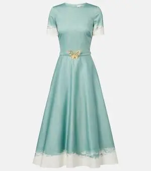 Oscar De La Renta Embellished Cotton-blend Poplin Midi Dress - Blue