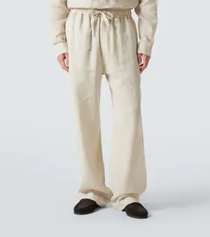 SAMAN AMEL Linen Wide-leg Trousers - Beige