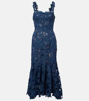 Oscar De La Renta Guipure Lace Midi Dress - Blue