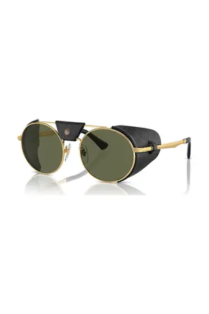 Persol Gold-tone Round Frame Sunglasses - Green