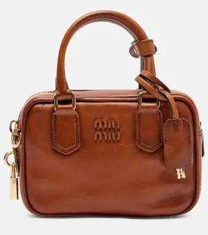 Miu Miu Arcadie Small Leather Tote Bag - Brown