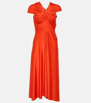 Victoria Beckham Draped Satin Midi Dress - Red