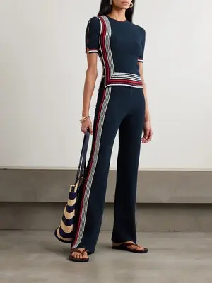 Rabanne Button-embellished Striped Cotton-blend Chenille Sweater - Blue