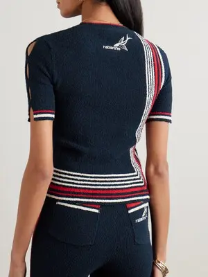Rabanne Button-embellished Striped Cotton-blend Chenille Sweater - Blue