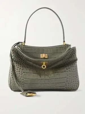 Balenciaga Rodeo Small Croc-effect Leather Tote - Dark Green