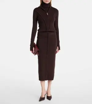 Victoria Beckham Knitted Wool-blend Midi Skirt - Brown