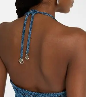 Rabanne Crochet Embellished Lamé Crop Top